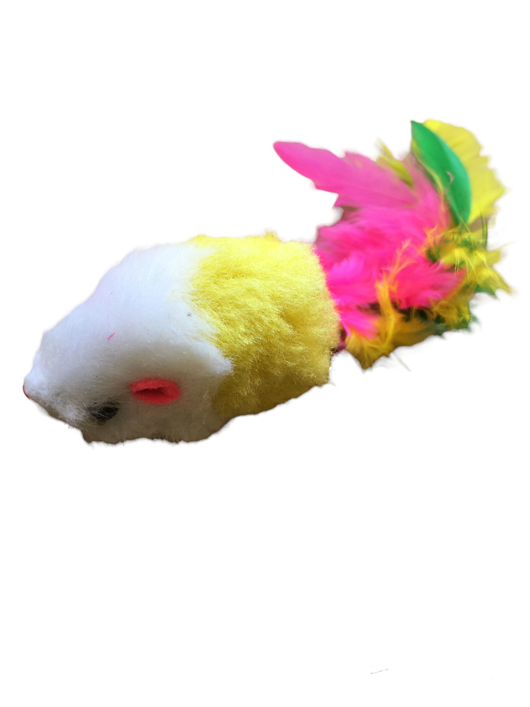 Bi-Colour Faux Fur Mice with Tail Feather | 10-0027.1
